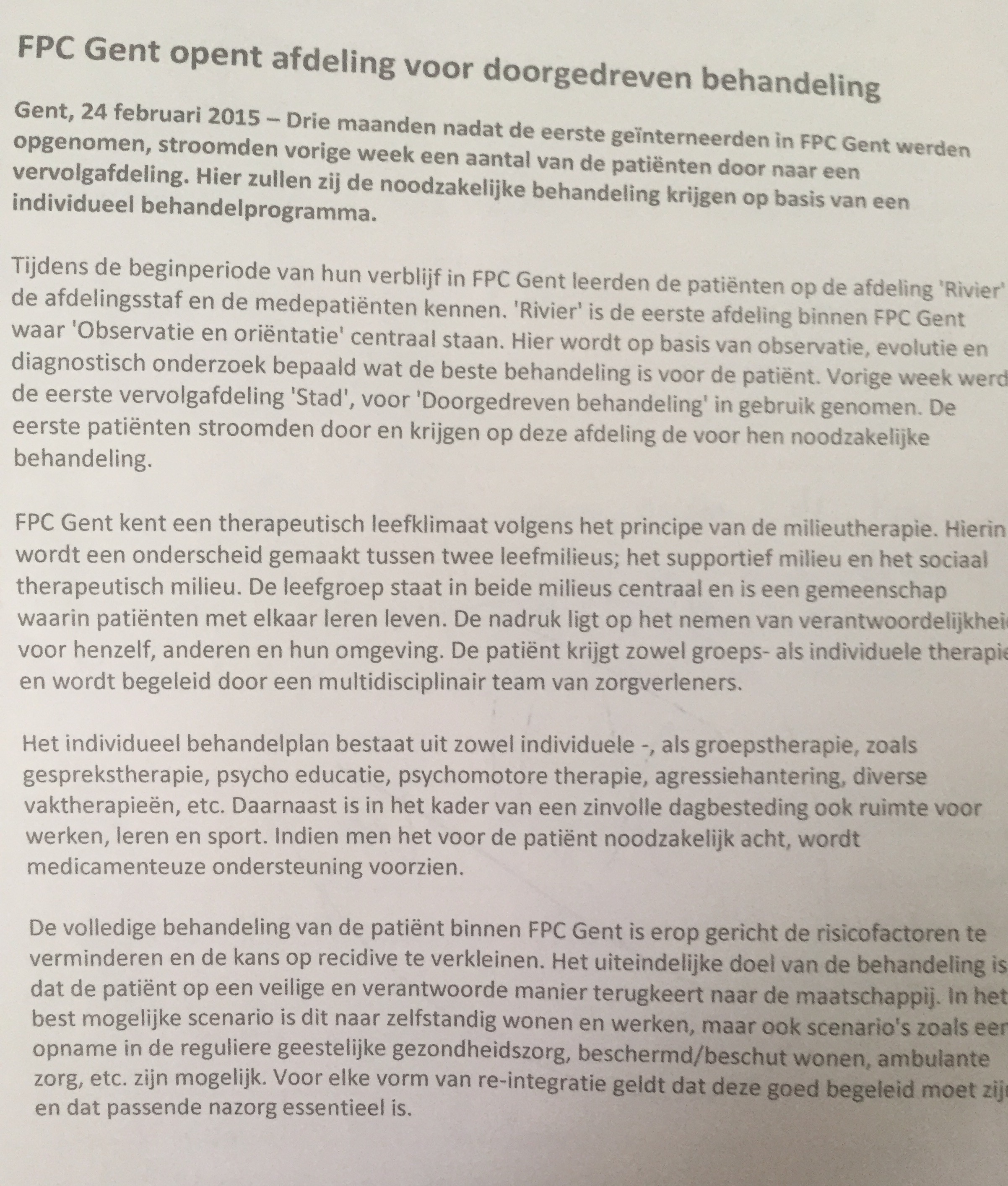 FPC Gent opent afdeling voor doorgedreven behandeling | Port to hell-o